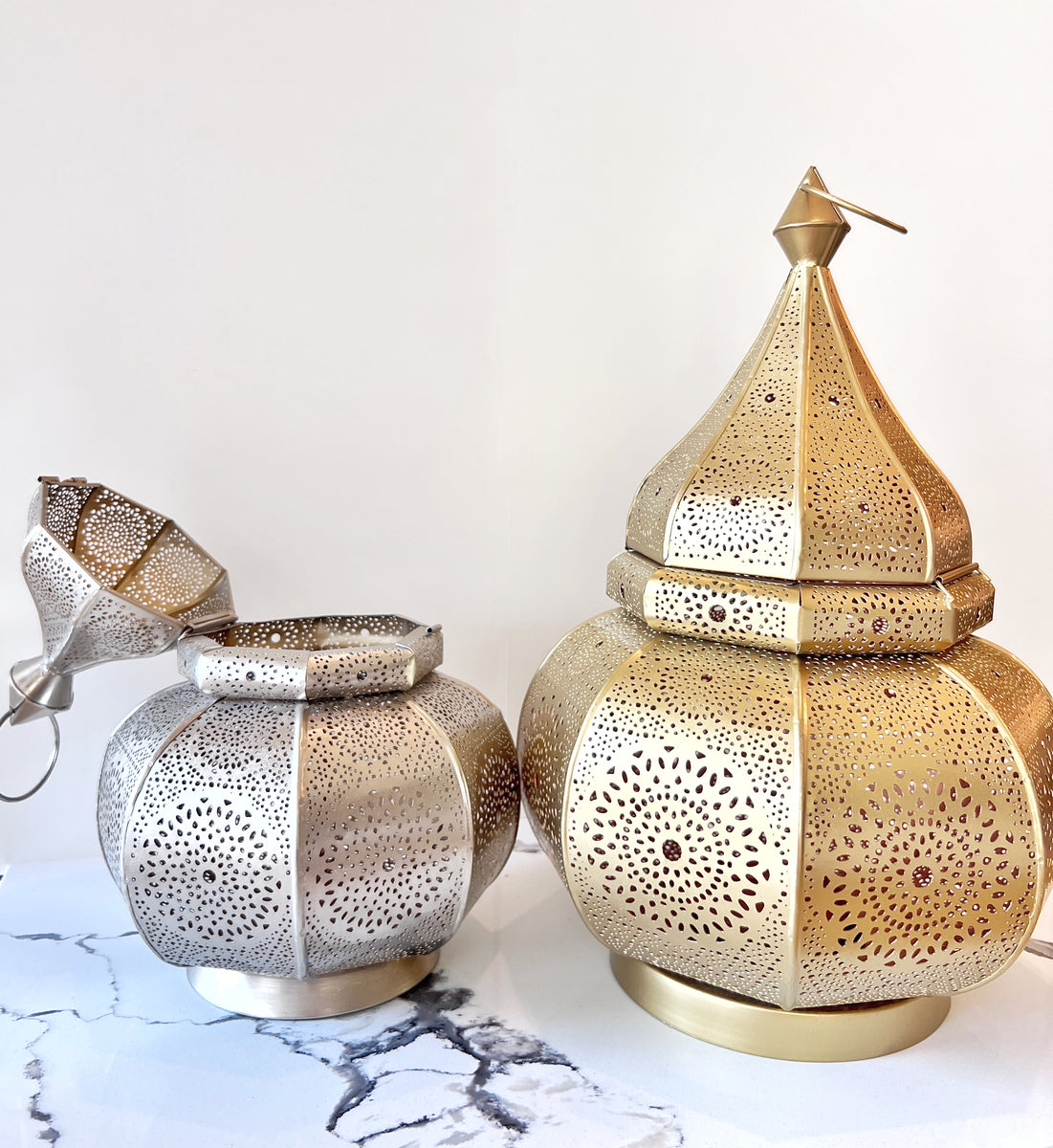 Moroccan Lantern (set of 2) Gold and Silver – House of Sosa